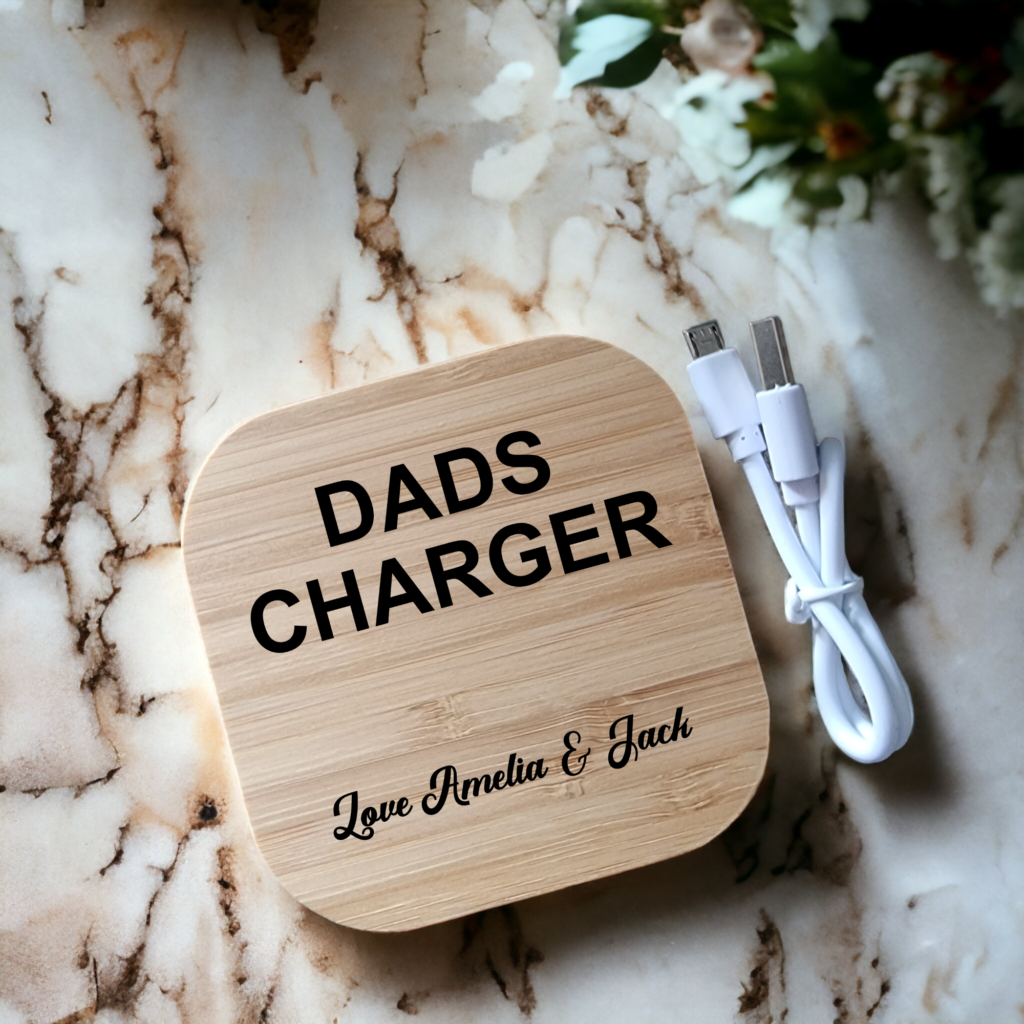 Personalised Bamboo Wireless Charger - Bespoke Engravers